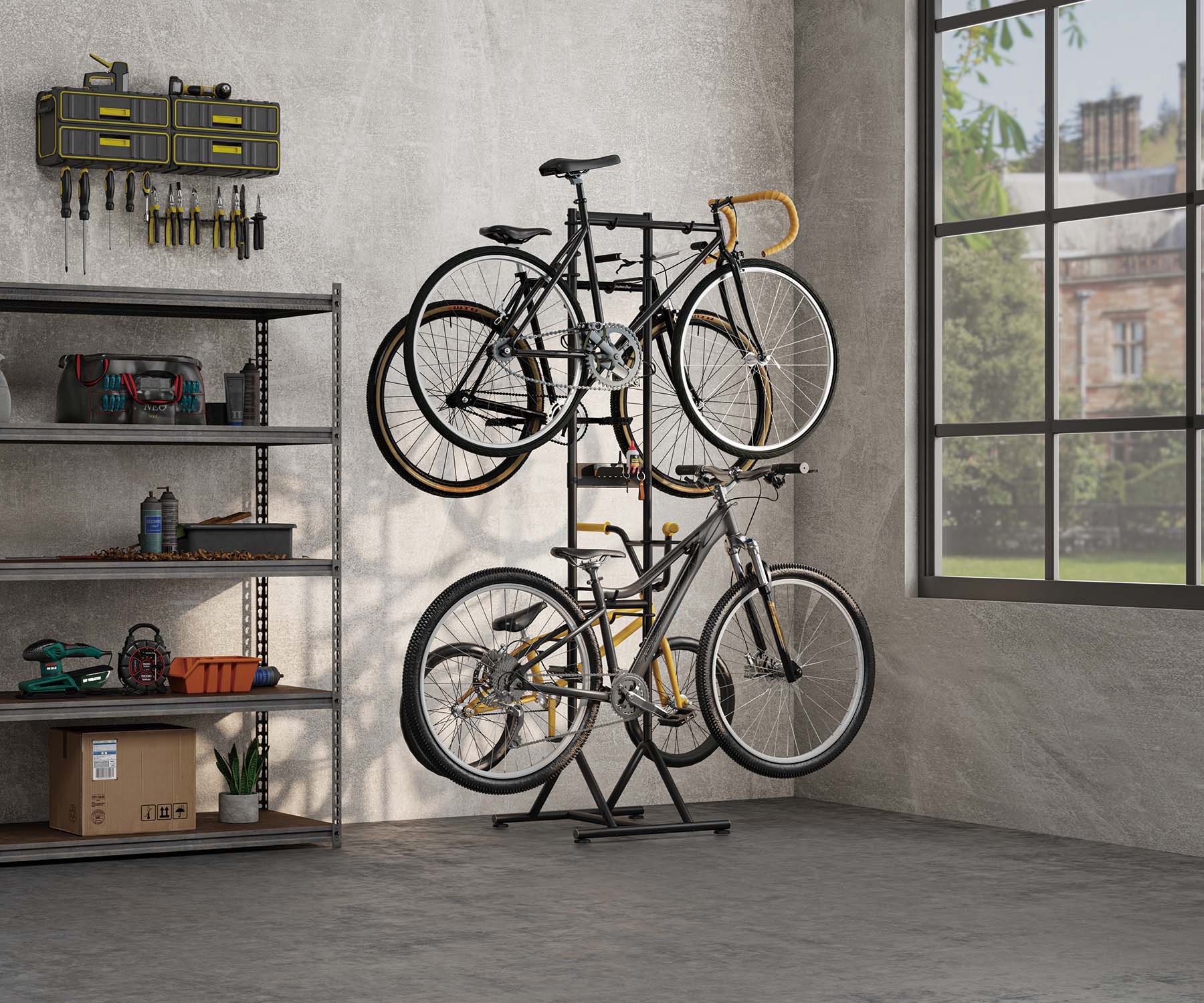 BIKETEC stojan cyklistický (WOLNOstojící na 4 jízdní kola) barva černá ...